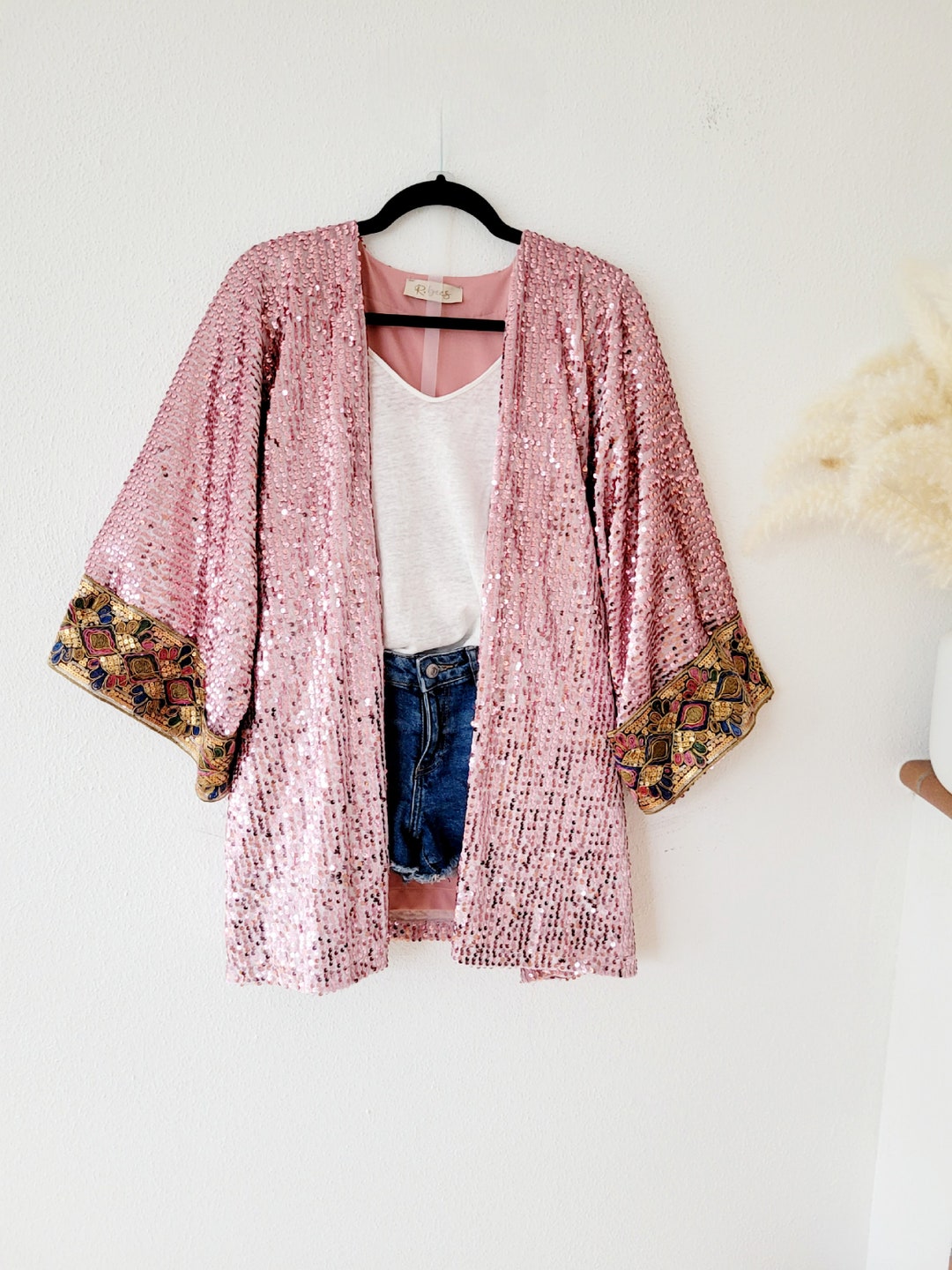 Unisex Customized Pink Sequin Velvet Cardigan, Oversized Party Jacket ...