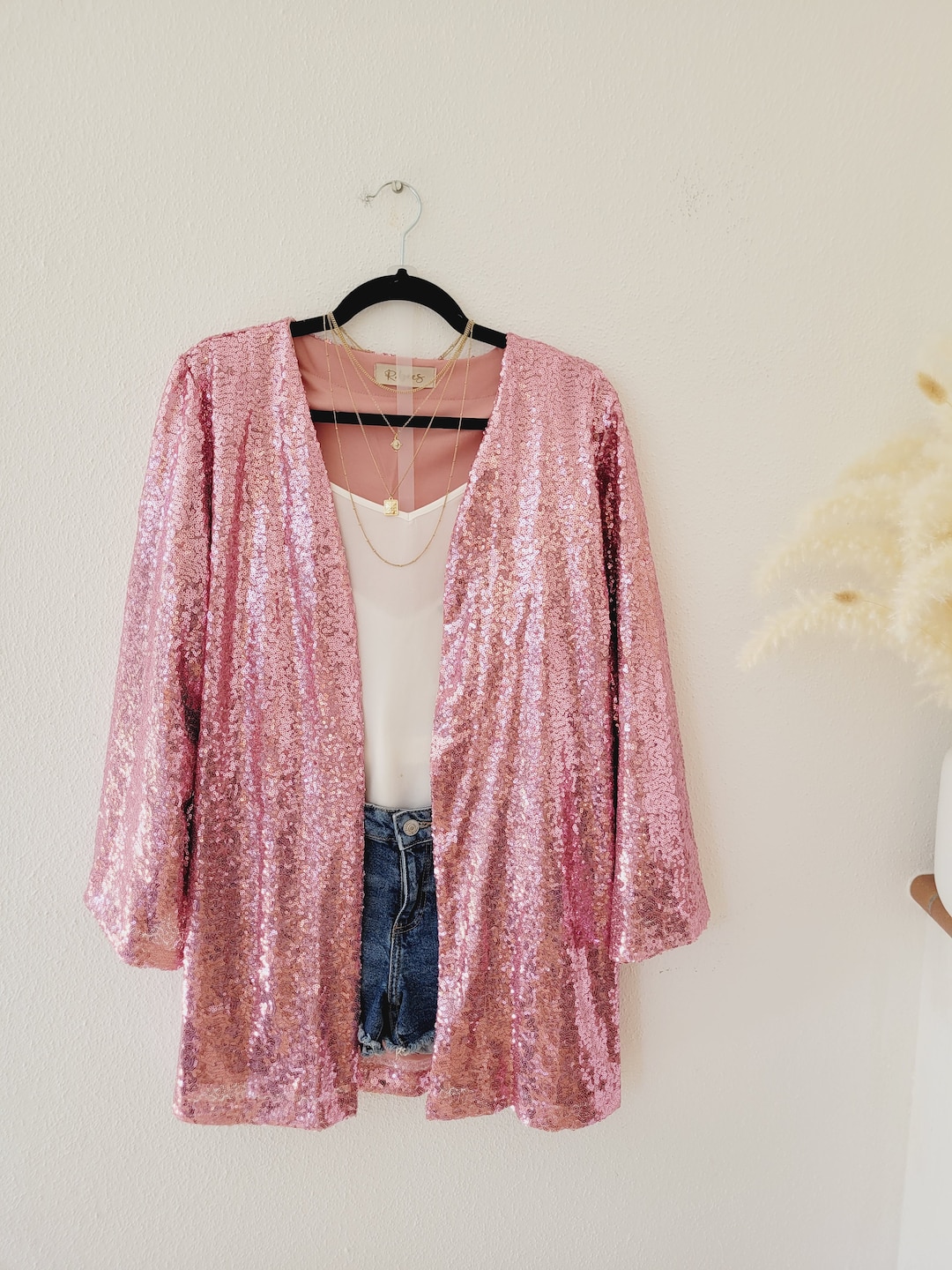 Customized Sequin Jacket/plus Size Pink Sparkling Jacket/ Cocktail ...