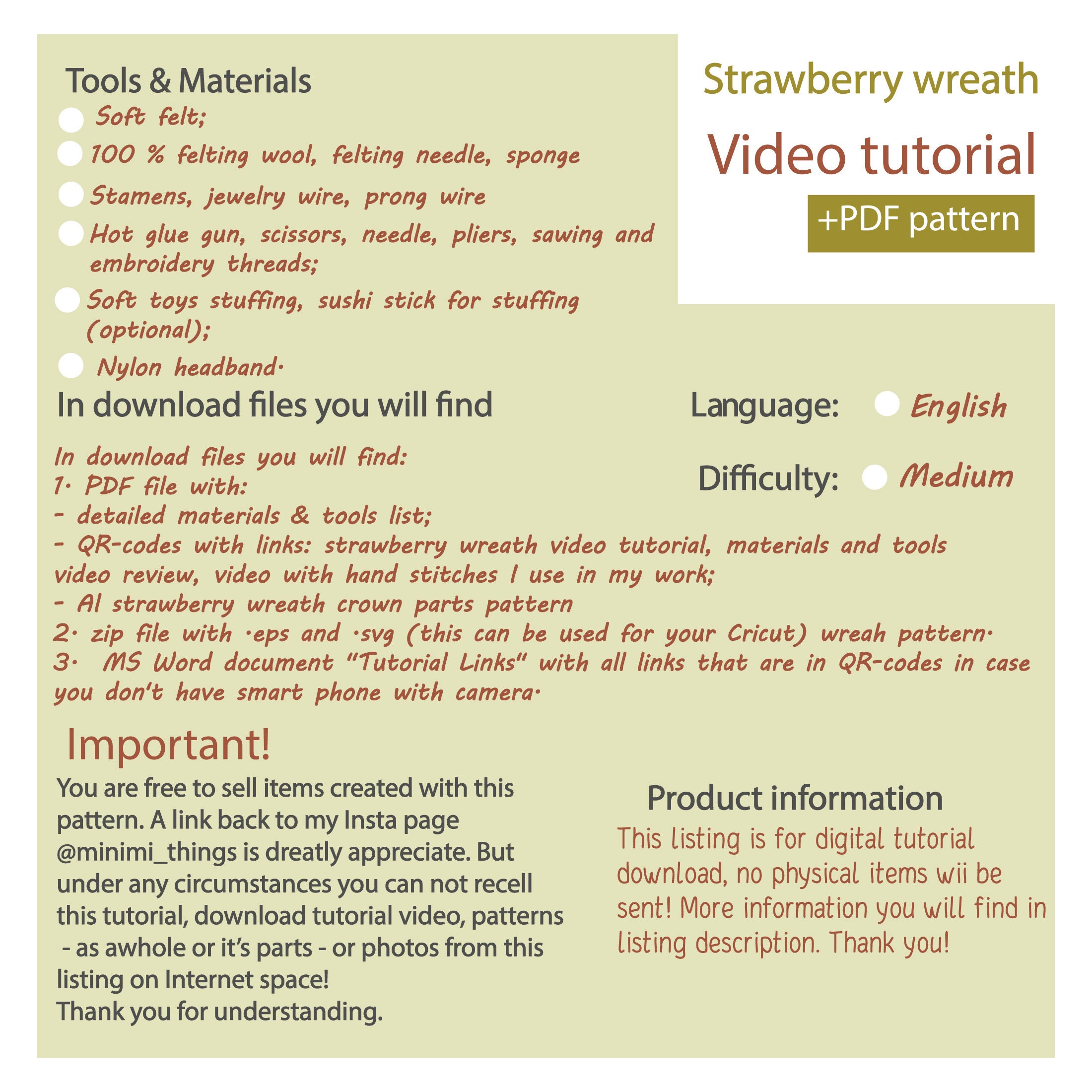 Strawberry Fruit Crown Video Tutorial PDF SVG EPS Pattern | Etsy