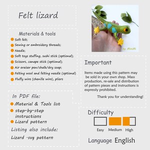 Tropical Felt Lizard PDF Pattern, DIY Sewing Tutorial, SVG Template ...