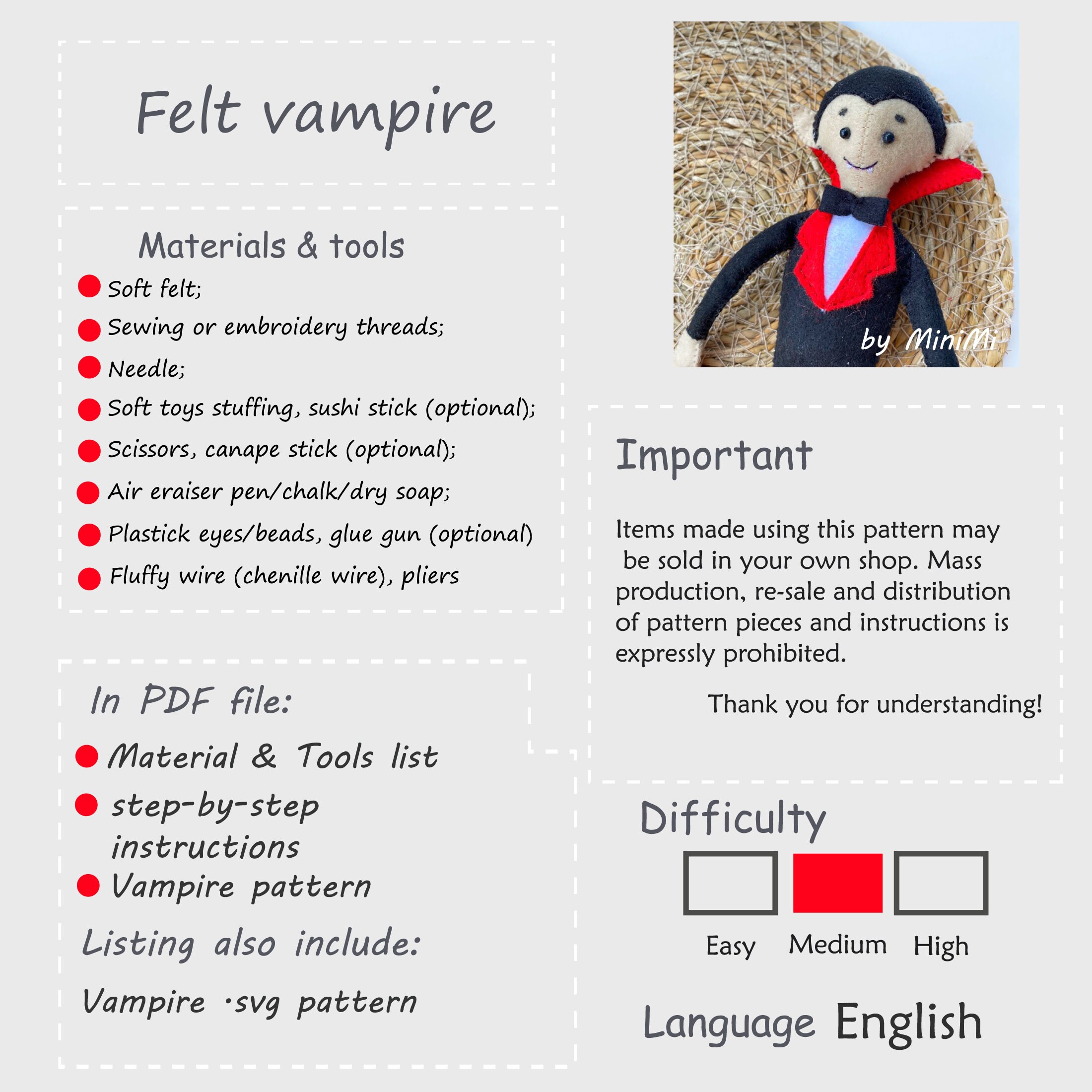 Halloween Felt Vampire PDF Pattern Download Sewing Tutorial - Etsy