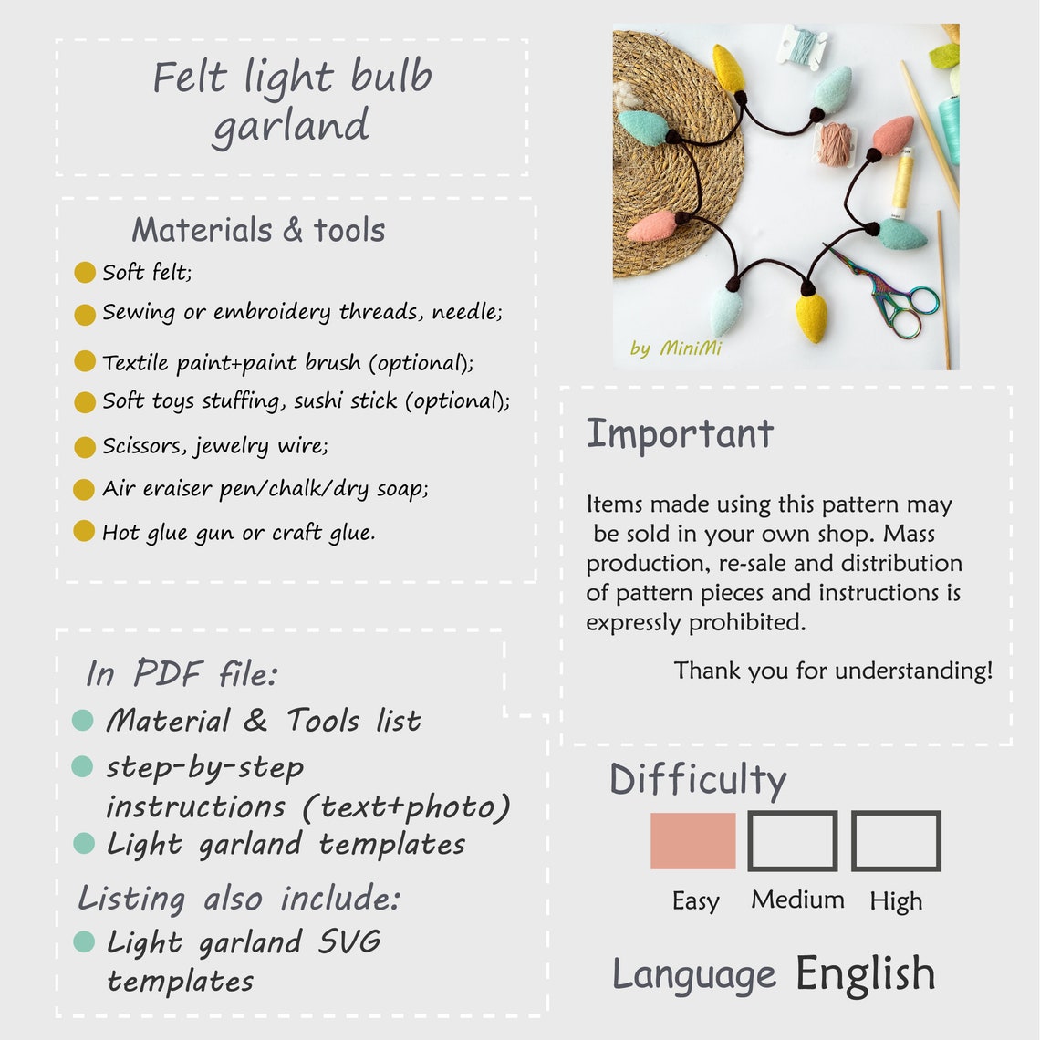 Felt Light Bulb Garland PDF Pattern Download, Sewing Tutorial - Etsy