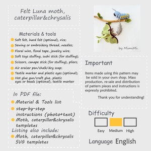 Luna Moth, Caterpillar and Chrysalis Felt PDF Bundle. Pattern Download, Sewing Tutorial - Etsy