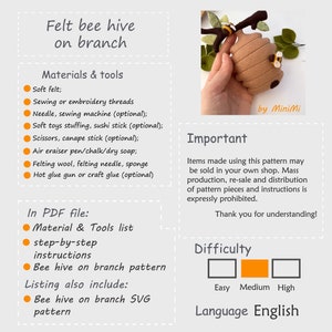 Felt Bee Hive on Branch PDF Pattern Download, Sewing Instruction + SCG ...