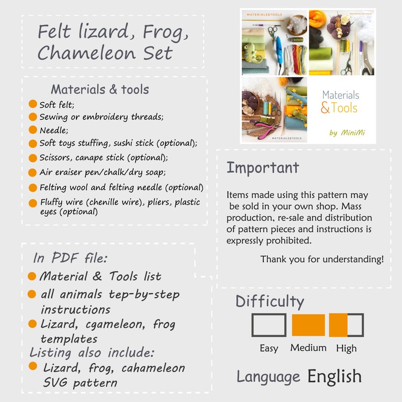 Tropical Felt Frog Lizard and Chameleon Set PDF Templates - Etsy