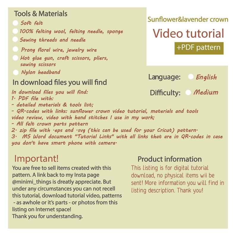 Fall Sunflower Crown Video Tutorial PDF SVG EPS Pattern - Etsy