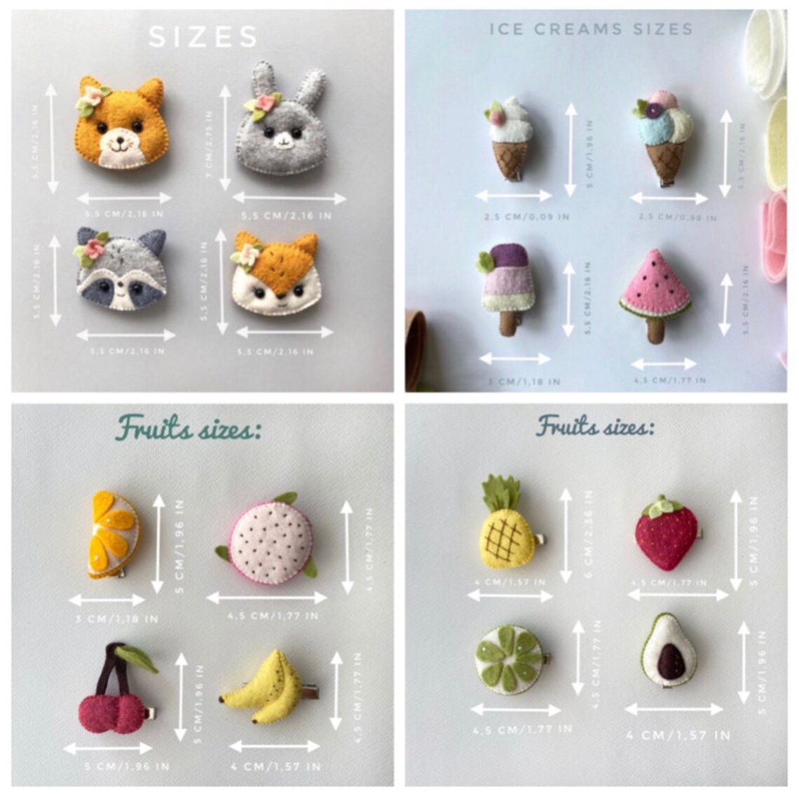 Animal Ice cream and fruits clasp set. Video tutorial PDF | Etsy