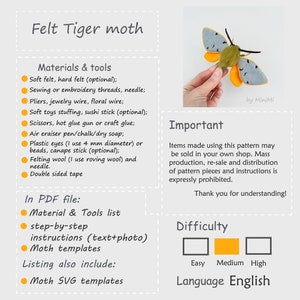 Felt Tiger Interior Moth PDF Pattern Download, Sewing Tutorial - Etsy