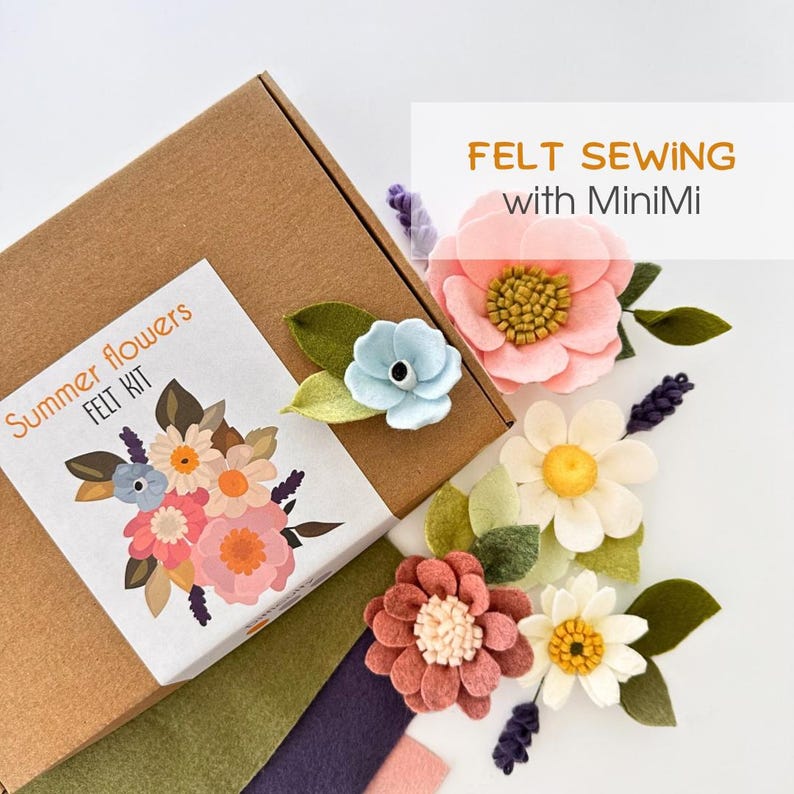 Realistic Summer Flowers Felt KIT. Craft Box, Supplies Included DIY ...