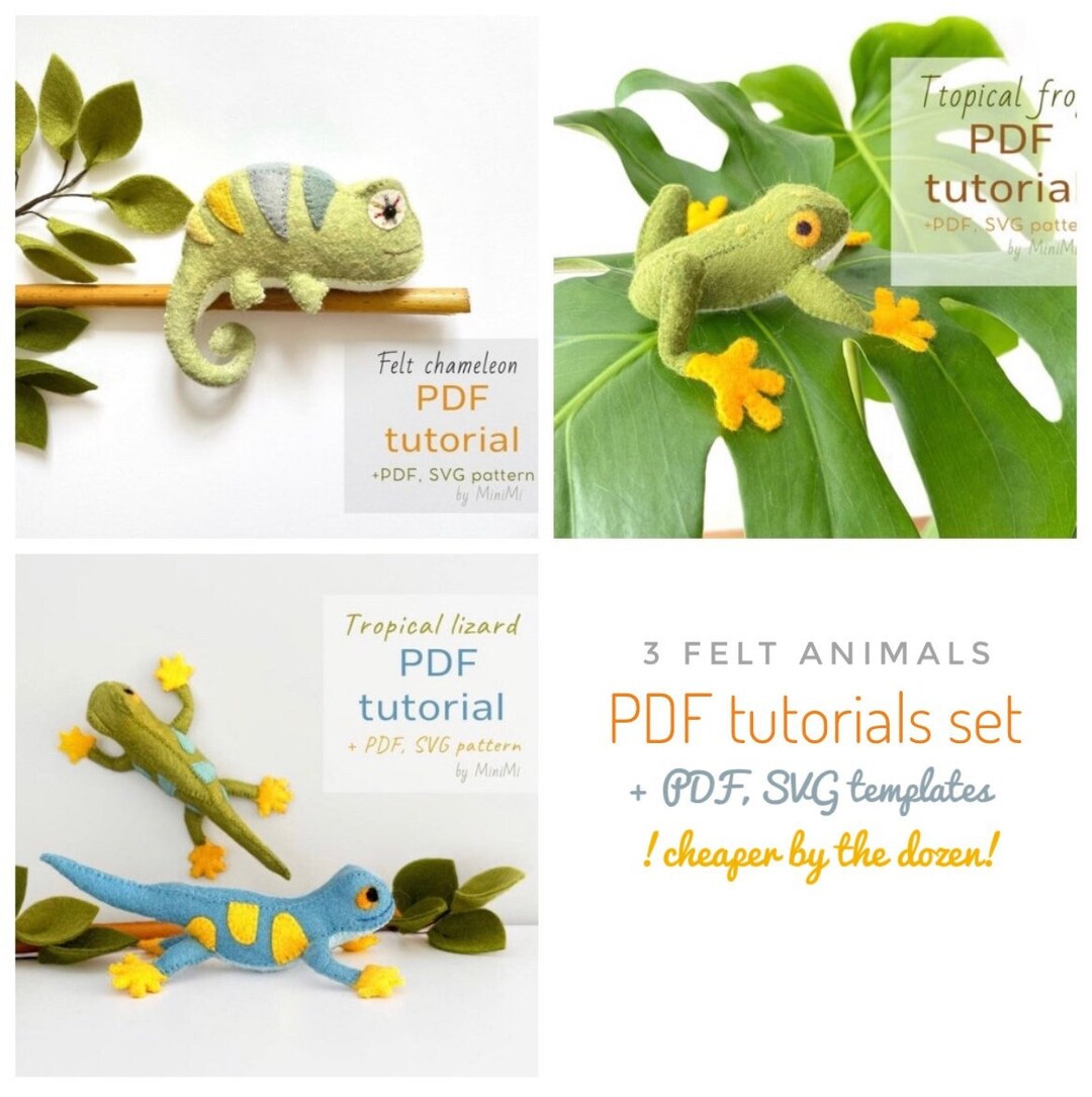 Tropical Felt Frog, Lizard and Chameleon Set PDF Templates Download ...