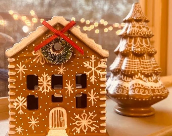 LED Light up Ceramic Gingerbread House Christmas Ornaments - Etsy UK