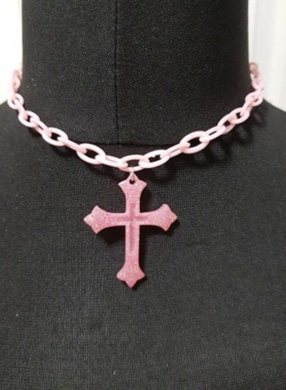 Pastel Pink Cross Necklace. Pastel Goth Fairy Kei . Lolita - Etsy