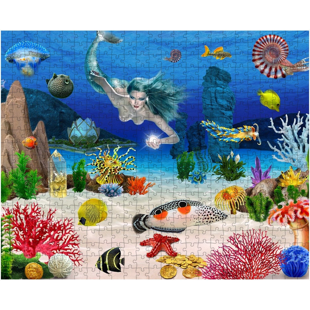 Mermaid Puzzle Sea Fish Underwater Sea Life With Mermaid - Etsy