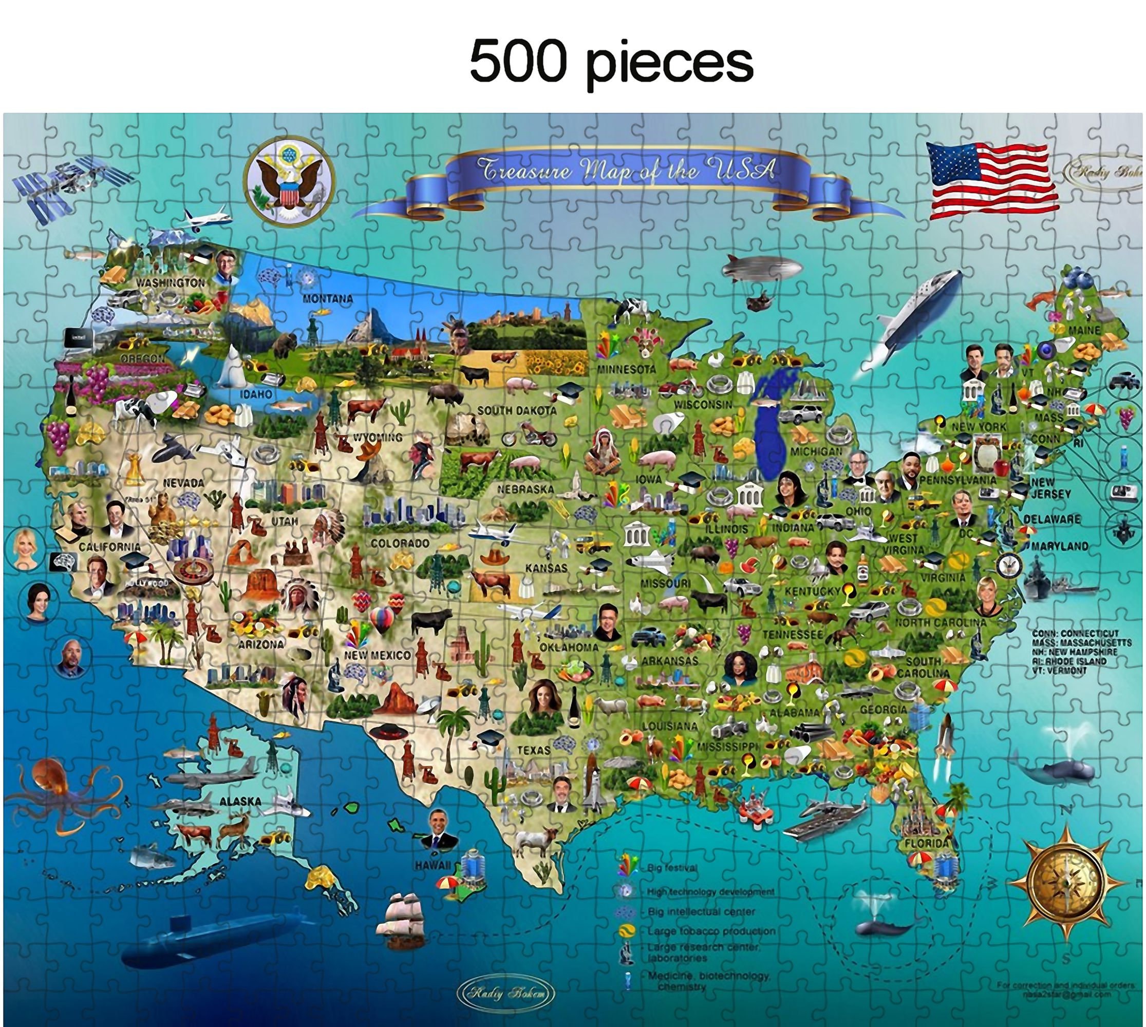 Usa Map Jigsaw Puzzle Educational Game for Children and Adult, Board ...