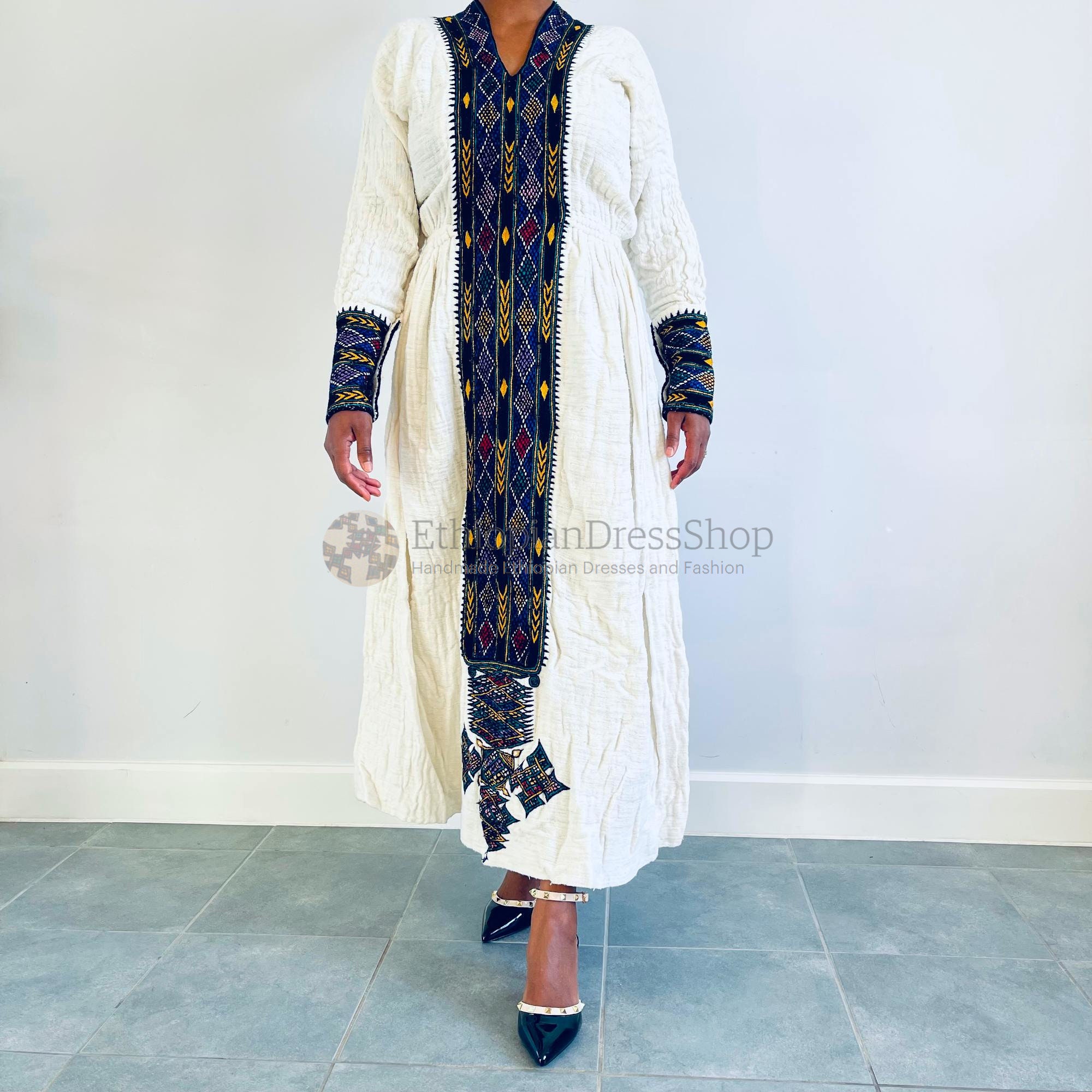 Ethiopian Axum Dress, Traditional Handmade Embroidered Habesha Clothes ...