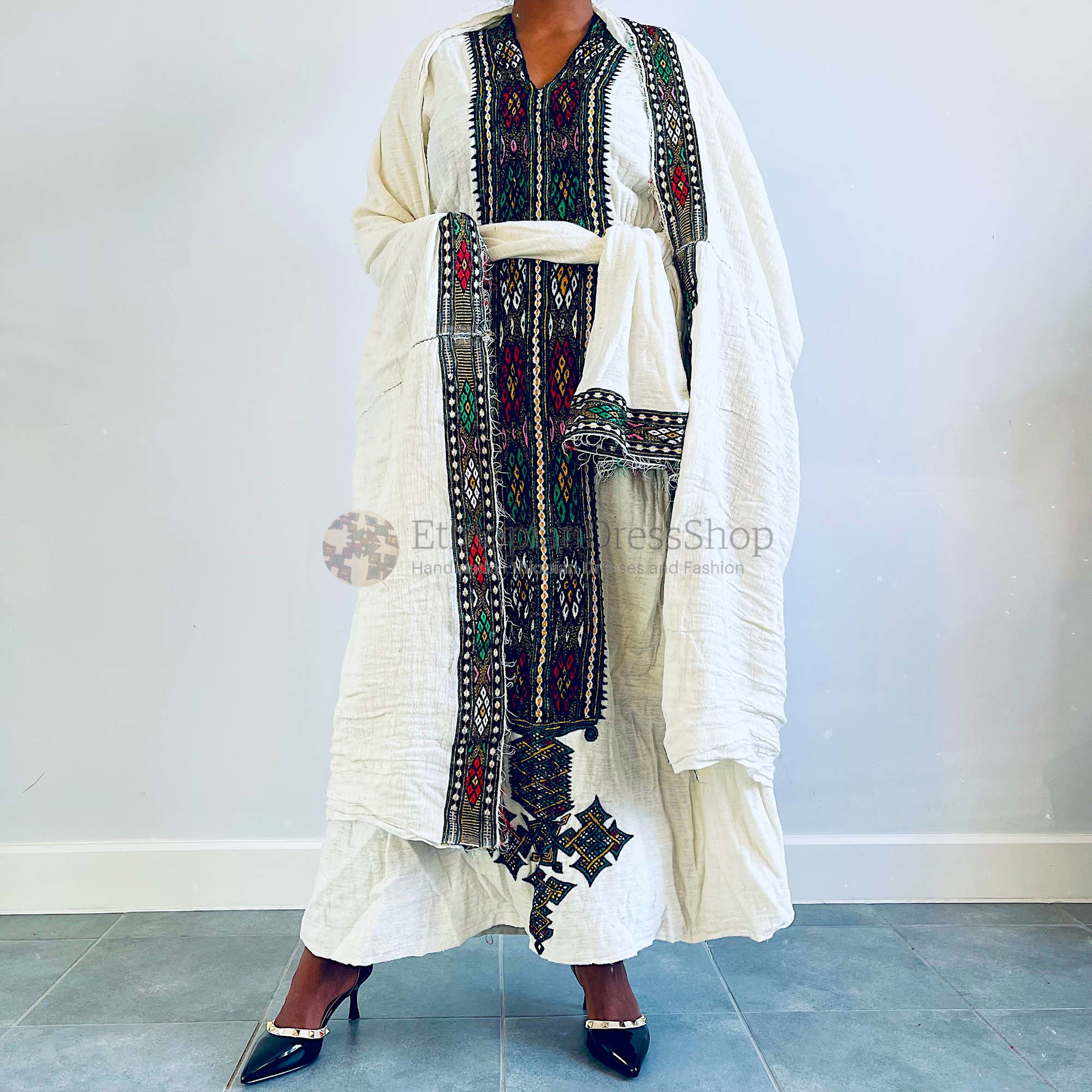 Ethiopian Axum Dress, Traditional Handmade Embroidered Habesha Clothes ...