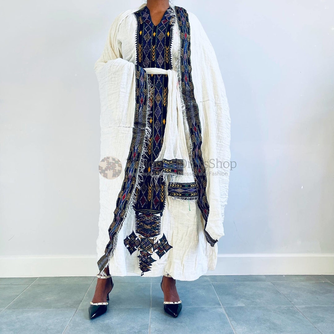 Ethiopian Axum Dress, Traditional Handmade Embroidered Habesha Clothes ...