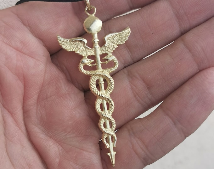 Brass Pendant, Greek Mythology, Caduceus of God Hermes Necklace, Gift ...