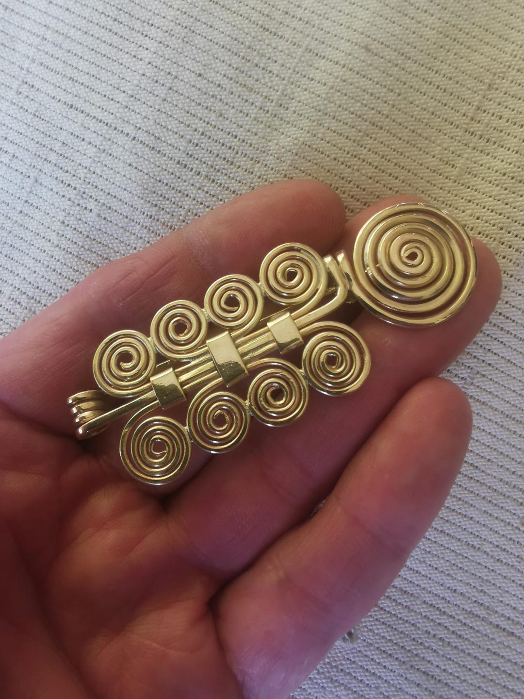 Large Handmade Brass Fibula Spiral Clip for Scarf, Vest, or Cloak ...