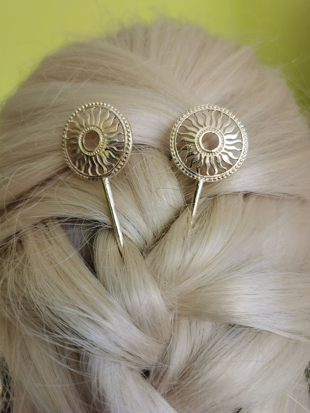 Two Hair Pins. Brass Etnic Sun Pins. Handmade Fork. Bohemian and Hippy ...