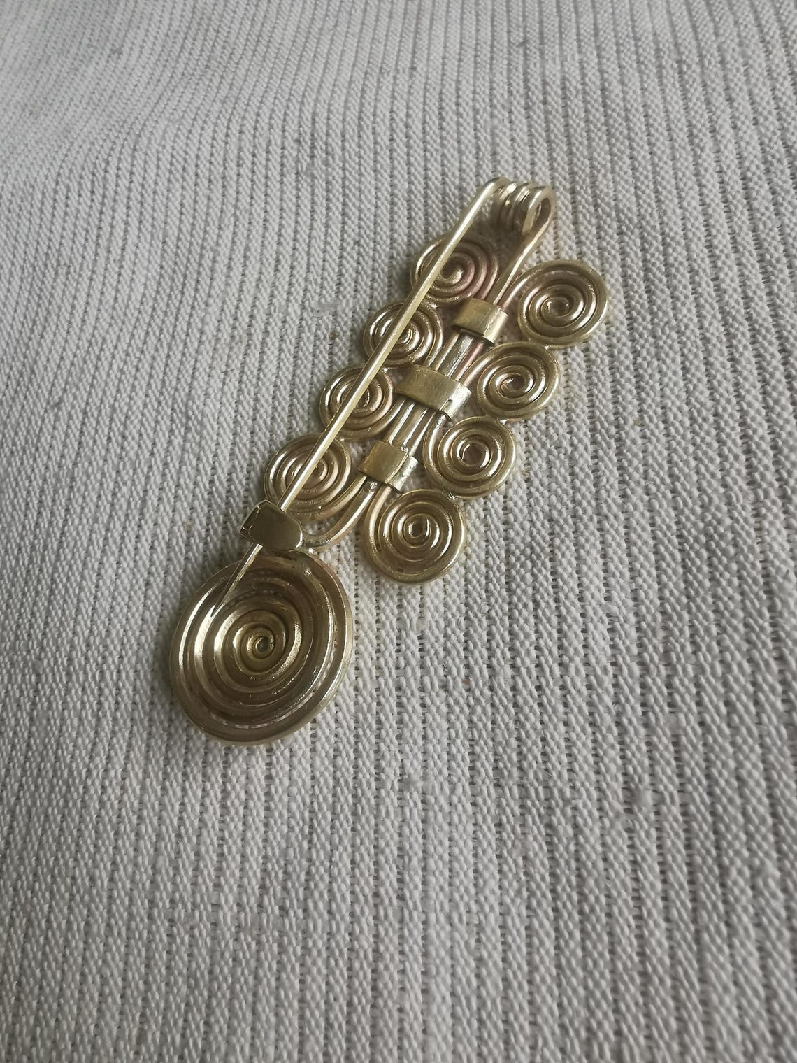 Large Handmade Brass Fibula Spiral Clip for Scarf, Vest, or Cloak ...