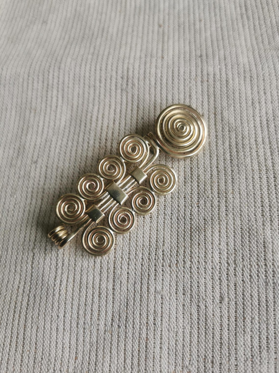 Large Handmade Brass Fibula Spiral Clip for Scarf, Vest, or Cloak ...
