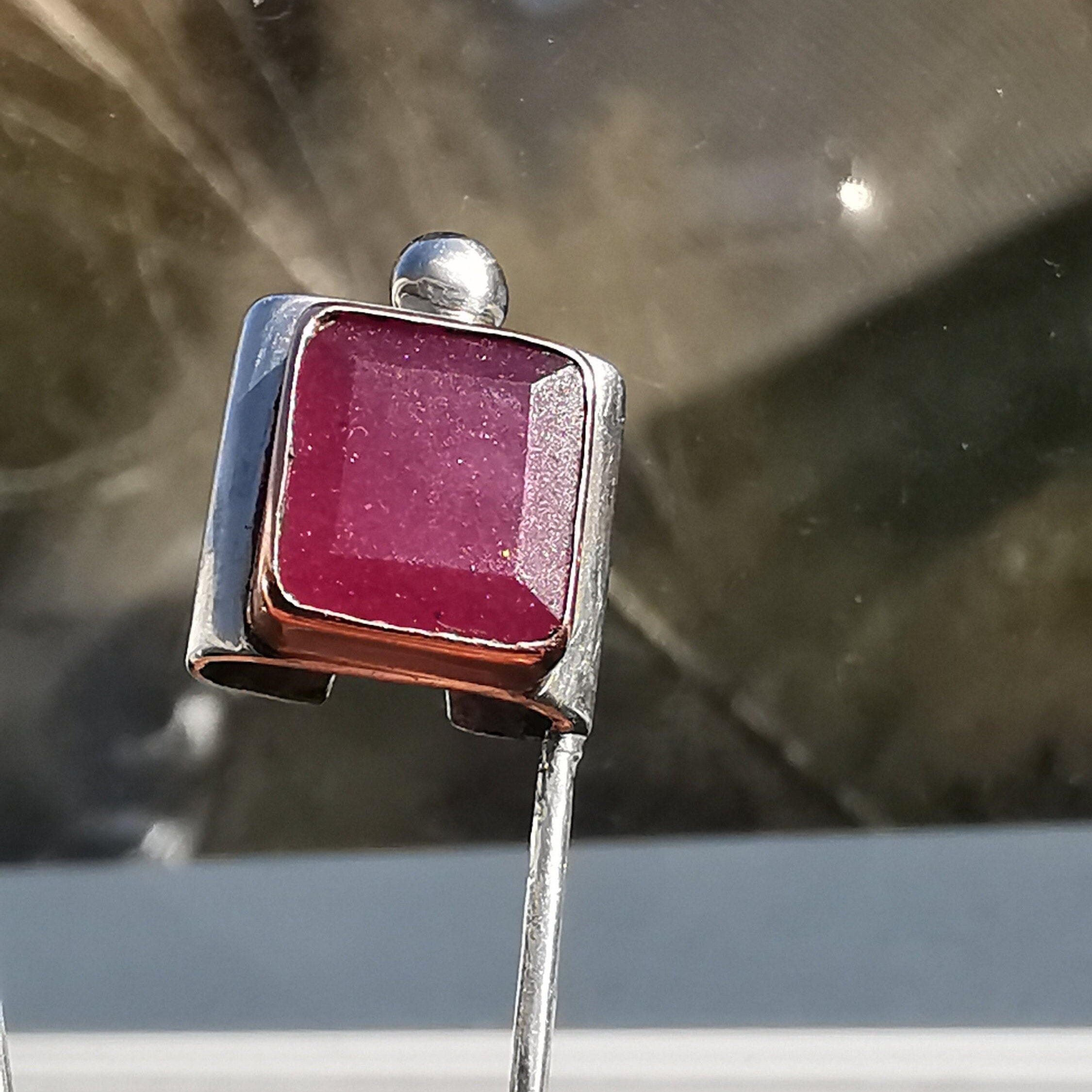 Pin - Brooch, Safety Pin. Made of Sterling Silver and Natural Red Beryl ...