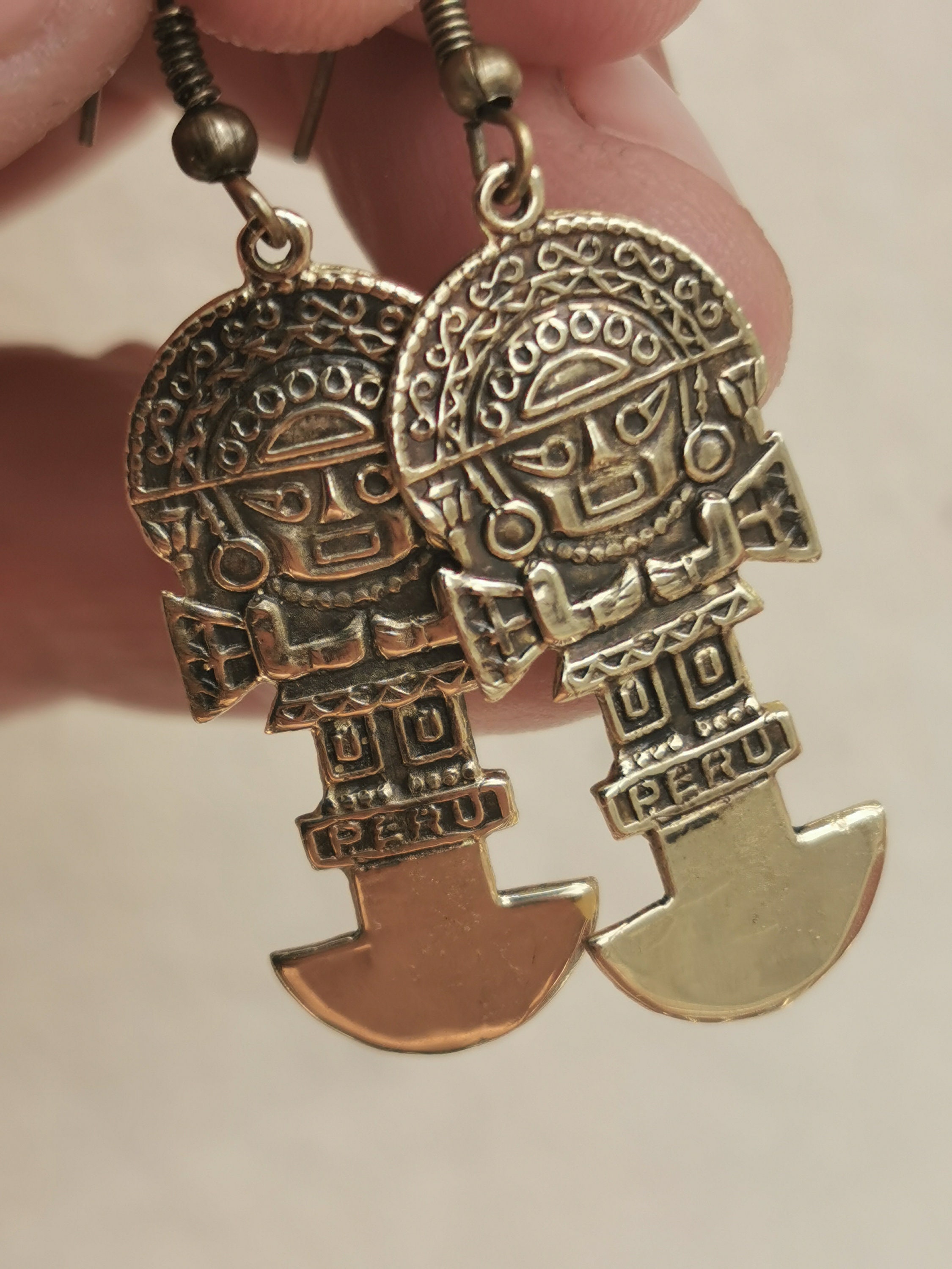 Brass Earrings. Inca Sun God. Tumi Knife. Handmade Jewelry. - Etsy
