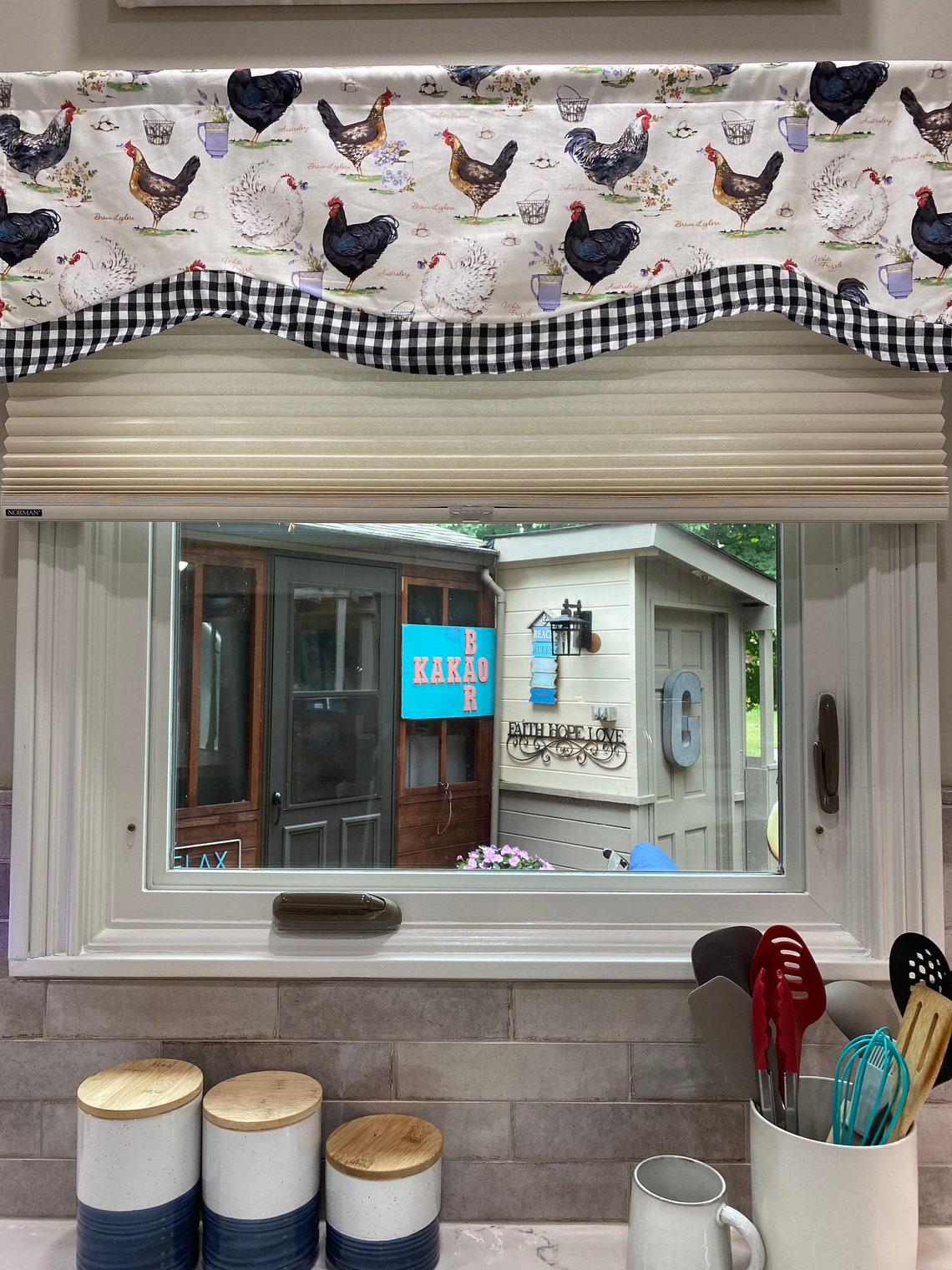 ROOSTER CHICKEN Kitchen Window Valance, Kitchen Window Curtains, Window ...