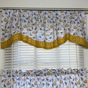 Bee Window Valance With Matching Cafe Curtains. Custom Order Sizes ...