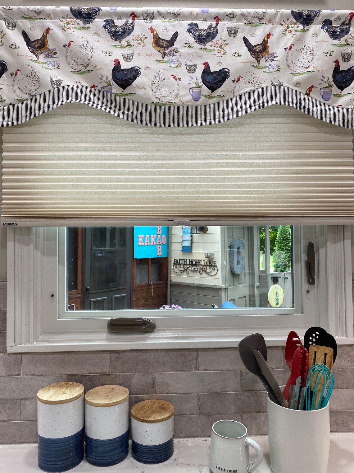 ROOSTER CHICKEN Kitchen Window Valance, Kitchen Window Curtains, Window ...