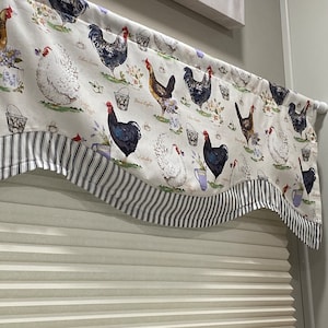 ROOSTER CHICKEN Kitchen Window Valance, Kitchen Window Curtains, Window ...