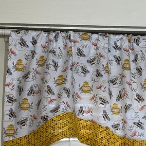 Bee Window Valance With Matching Cafe Curtains. Custom Order Sizes ...