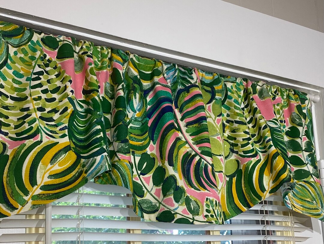 Tropical Window Valance With Palm Leaves. Cafe Curtains to Match ...
