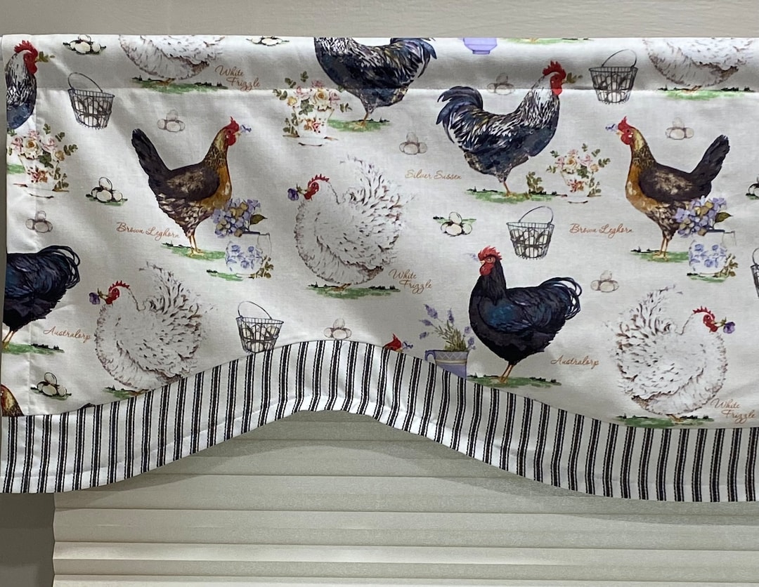 ROOSTER CHICKEN Kitchen Window Valance, Kitchen Window Curtains, Window ...