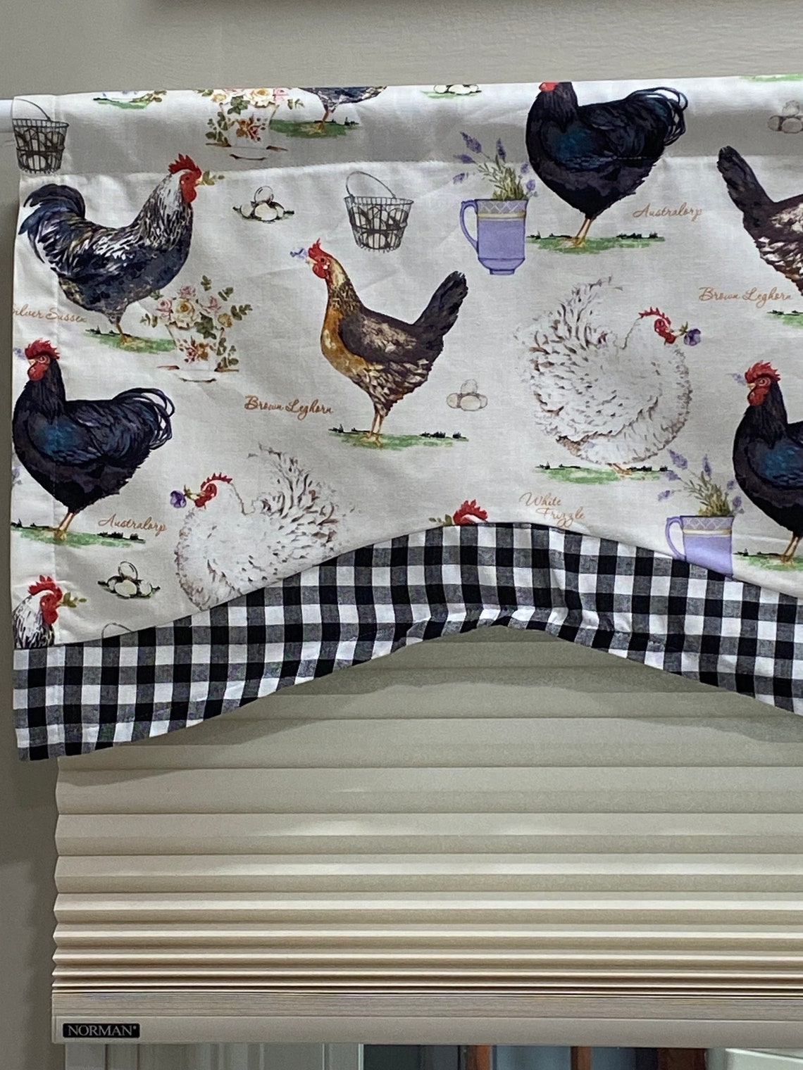 ROOSTER CHICKEN Kitchen Window Valance, Kitchen Window Curtains, Window ...