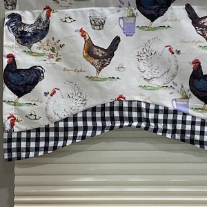 ROOSTER CHICKEN Kitchen Window Valance, Kitchen Window Curtains, Window ...
