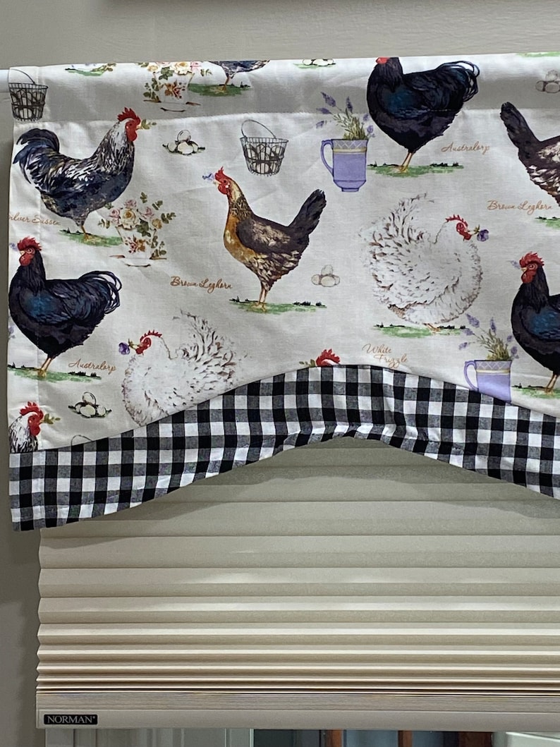 ROOSTER CHICKEN Kitchen Window Valance, Kitchen Window Curtains, Window ...