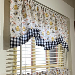 Bee Window Valance With Matching Cafe Curtains. Custom Order Sizes ...
