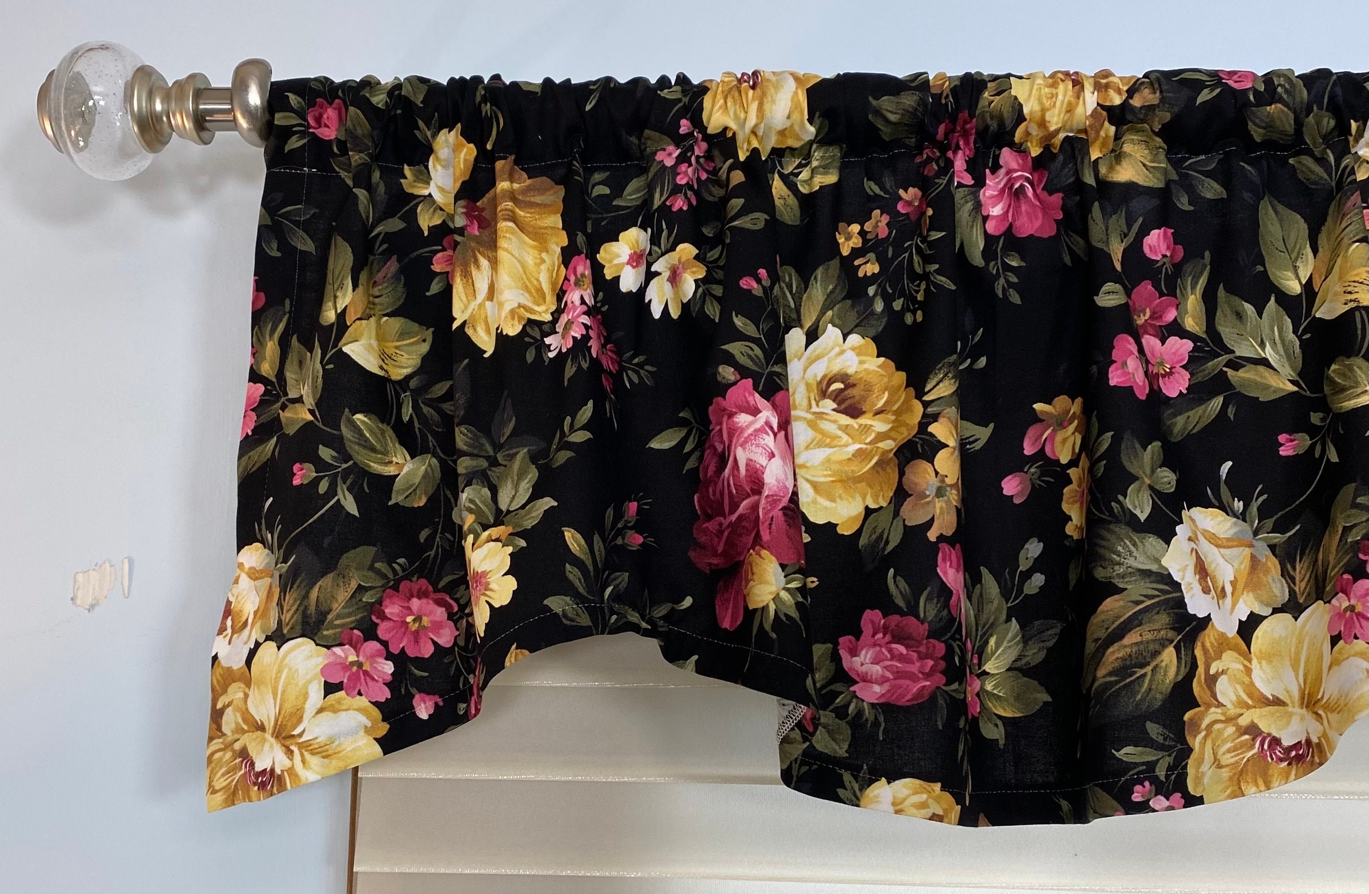 Vintage Cottage Kitchen Window Valance: Burgundy, Roses - Etsy
