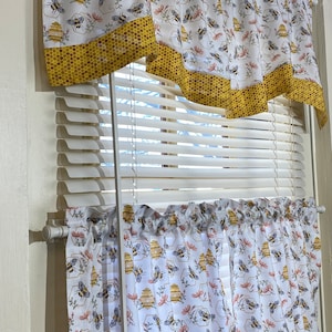 Bee Window Valance With Matching Cafe Curtains. Custom Order Sizes ...