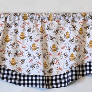 FARMHOUSE BEE VALANCE. Beehives, Beekeeper, Honey, Black and White ...