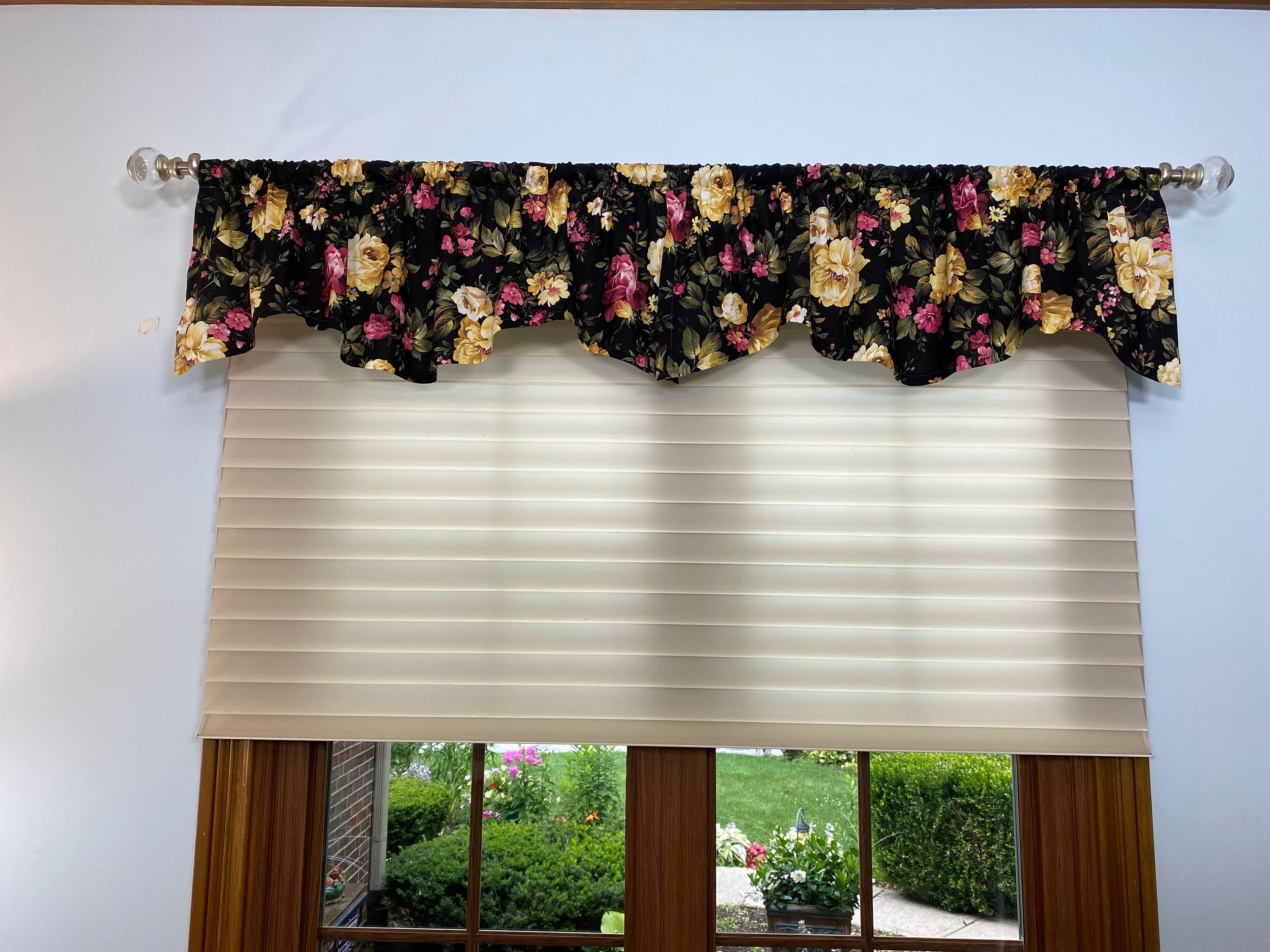 Vintage Cottage Kitchen Window Valance: Burgundy, Roses - Etsy