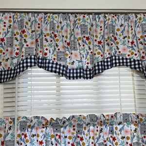 FARMHOUSE BEE VALANCE. Beehives, Beekeeper, Honey, Black and White ...