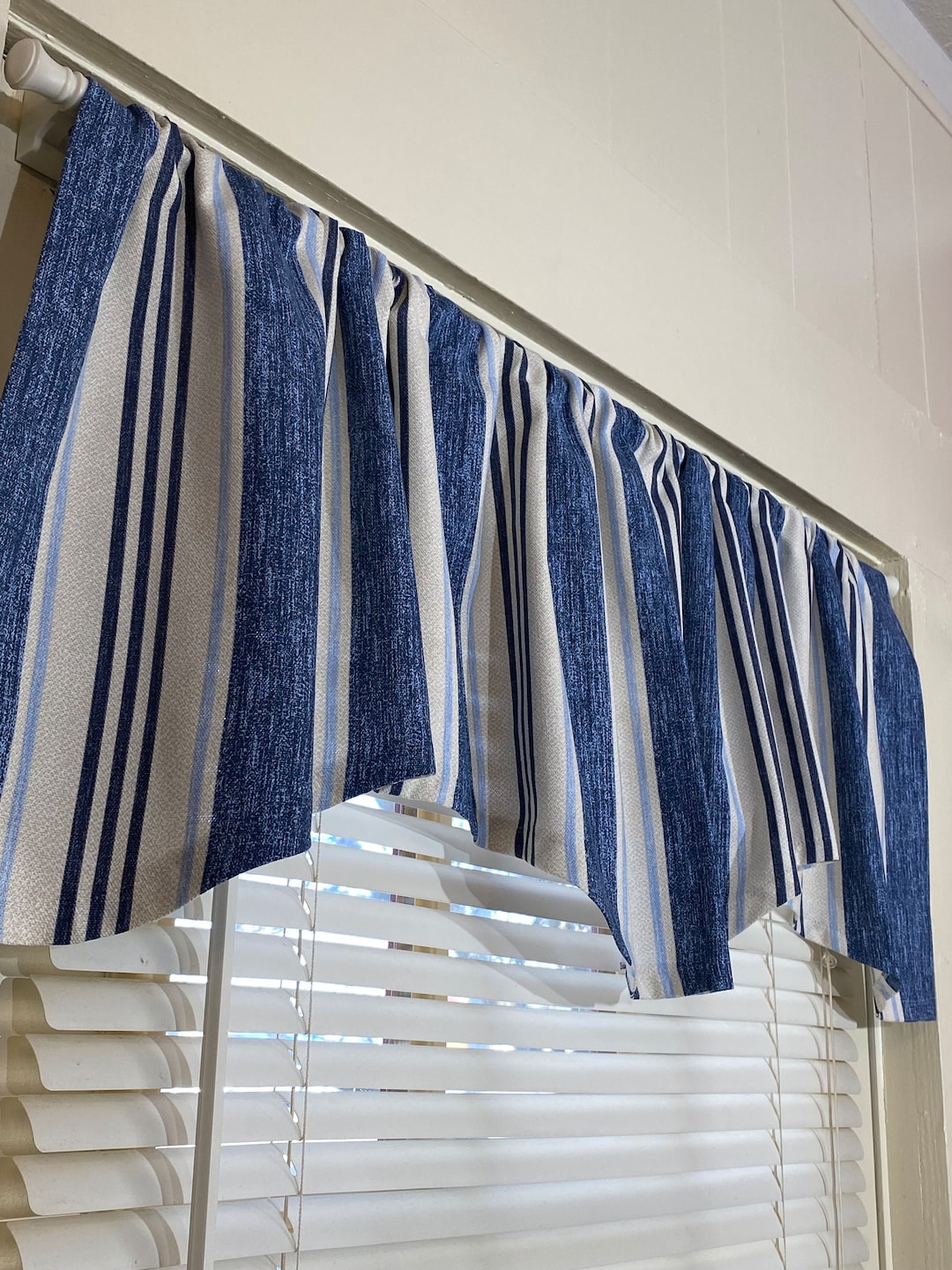 Window Valance Blue Striped, Farmhouse Kitchen, 53”x14”, Custom Orders ...