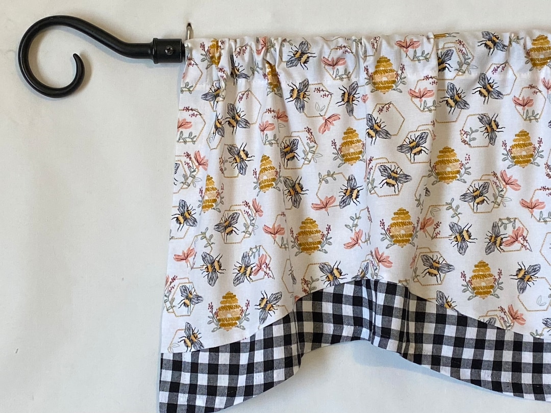 FARMHOUSE BEE VALANCE. Beehives, Beekeeper, Honey, Black and White ...