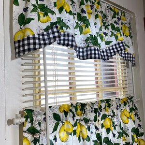 Lemon Window Valance With Matching Cafe Curtains. Custom Order Sizes ...