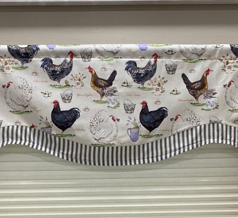 ROOSTER CHICKEN Kitchen Window Valance, Kitchen Window Curtains, Window ...