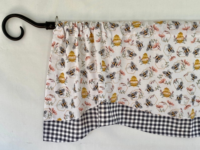 FARMHOUSE BEE VALANCE. Beehives Beekeeper Honey Gray Check - Etsy