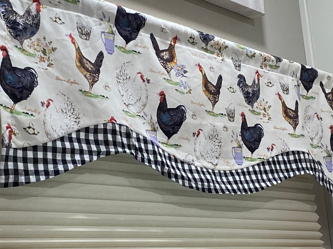 ROOSTER CHICKEN Kitchen Window Valance, Kitchen Window Curtains, Window ...